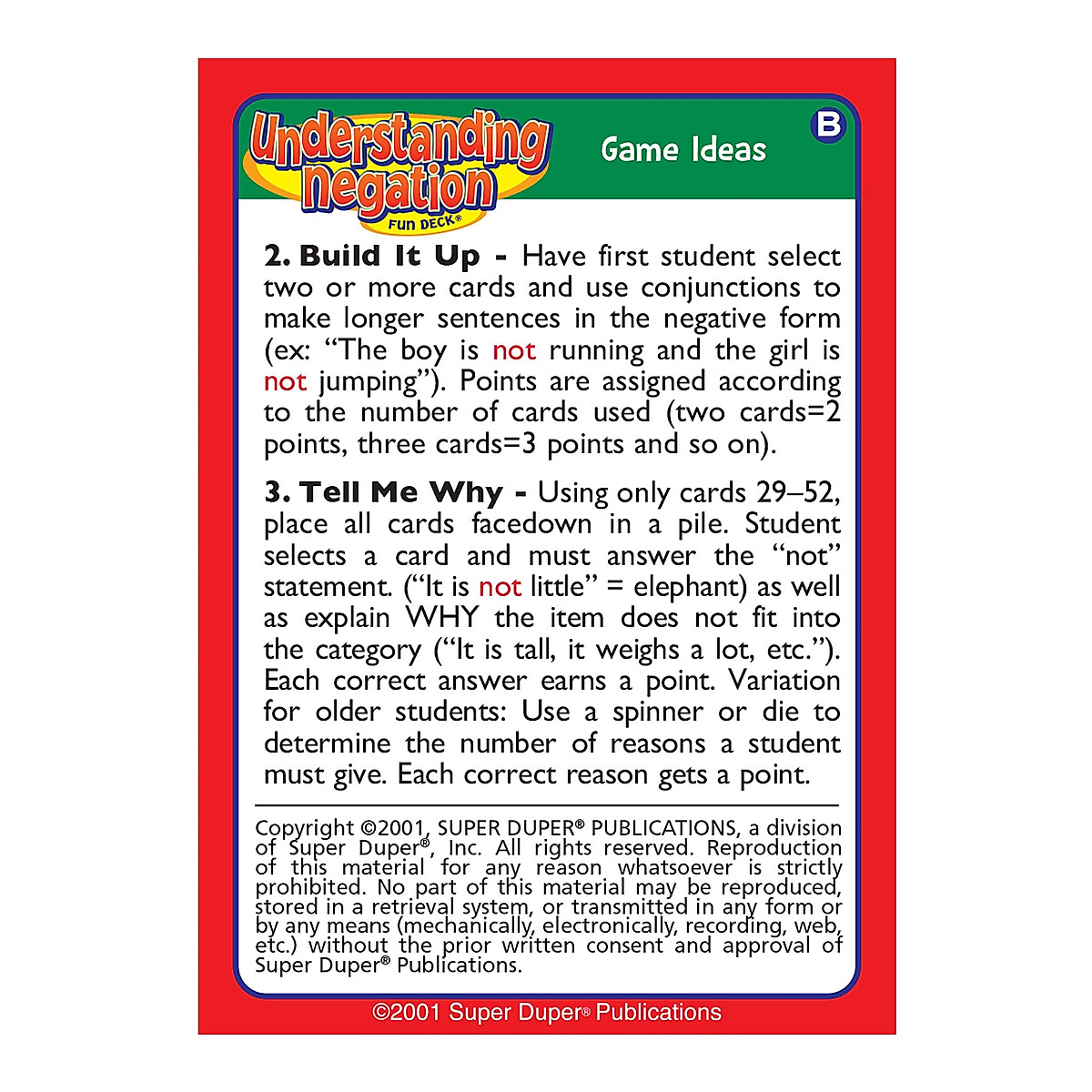 Understanding Negation Fun Deck Cards - Super Duper Educational Learning Toy for Kids