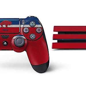 Skinit Decal Gaming Skin Compatible with PS4 Pro Console and Controller Bundle - Officially Licensed NFL Buffalo Bills Vintage Design