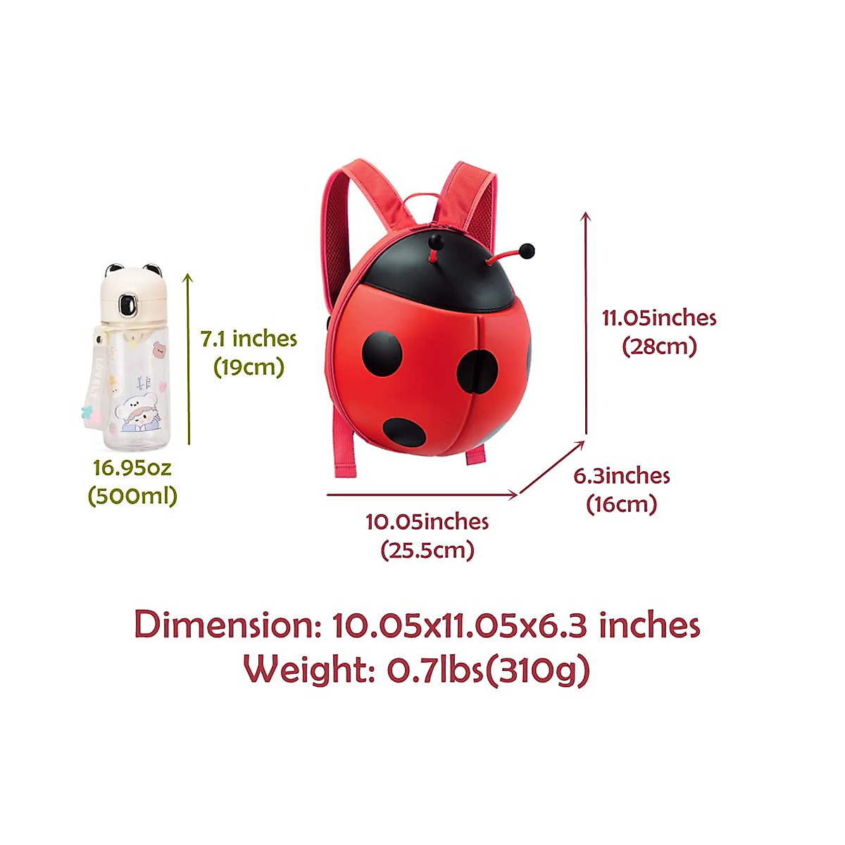 Kids happy Backpack for Unisex Toddler,Ladybug,Child Backpack for Girl and Boy Kindergarten, Red, 10x6.25x11 inches