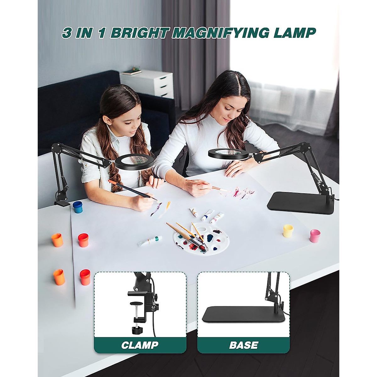 Toolour 5X&10X Magnifying Glass Light with Stand Table Clamp Lighted Magnifier Lamp for Close Work, Crafting, Model, Sewing, Jewelry, Soldering, Reading, HD Magnification for Details & Helping Hand