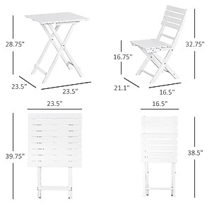 Outsunny 3 Piece Bistro Set, Wood Folding Outdoor Furniture with Table & Chairs for Backyard & Balcony, Square, White