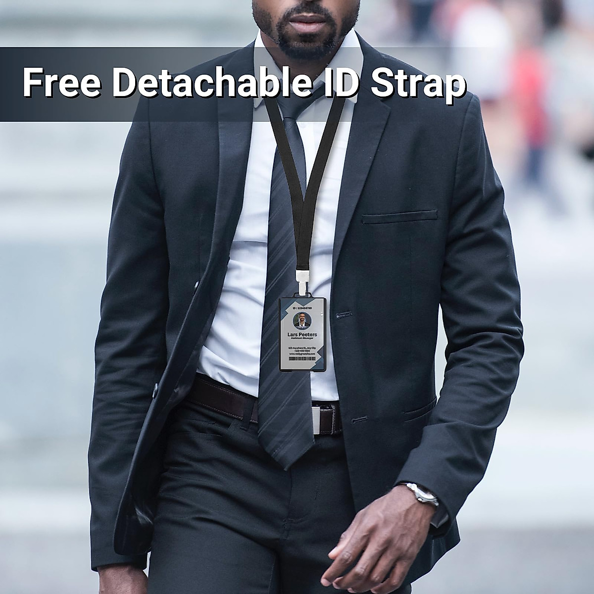 Elzama Airtag Wallet Men with ID Window & Lanyard, Slim Metal Card Case, Aluminum Cardholder with Air Tag Holder, RFID Blocking & Airtags Keychain (Apple Air tags Not Included)