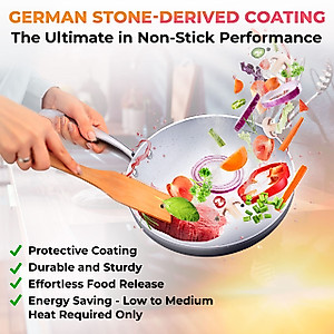 Mueller 10-Inch Fry Pan, Heavy Duty Non-Stick German Stone Coating Cookware, Aluminum Body, Even Heat Distribution, No PFOA or APEO, EverCool Stainless Steel Handle, Grey