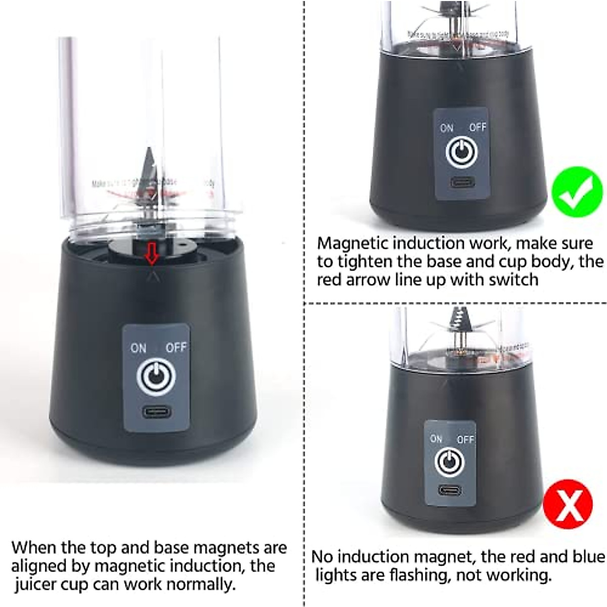 Powerful Portable Blender, Personal Size Blender for Shakes and Smoothies, Mini Rechargeable Shaker with 6 Blades, 14OZ for Kitchen, Travel, or Gym(Black)