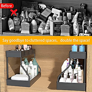 UWBGRT Under Sink Organizers and Storage 2 Pack, Bathroom Organizer 2-Tier Kitchen Cabinet Organization with Hook, Hanging Cup, Multi-purpose Under Sink Shelf Organizer for Home Storage