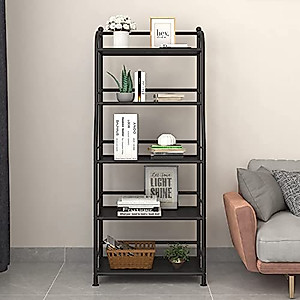 FKUO 5 Tier Metal Shelf Storage Shelves Living Room Bookshelf Bathroom Corner Storage Rack for Kitchen,Indoor Plant Stand (Matte Black, 5 Tier)