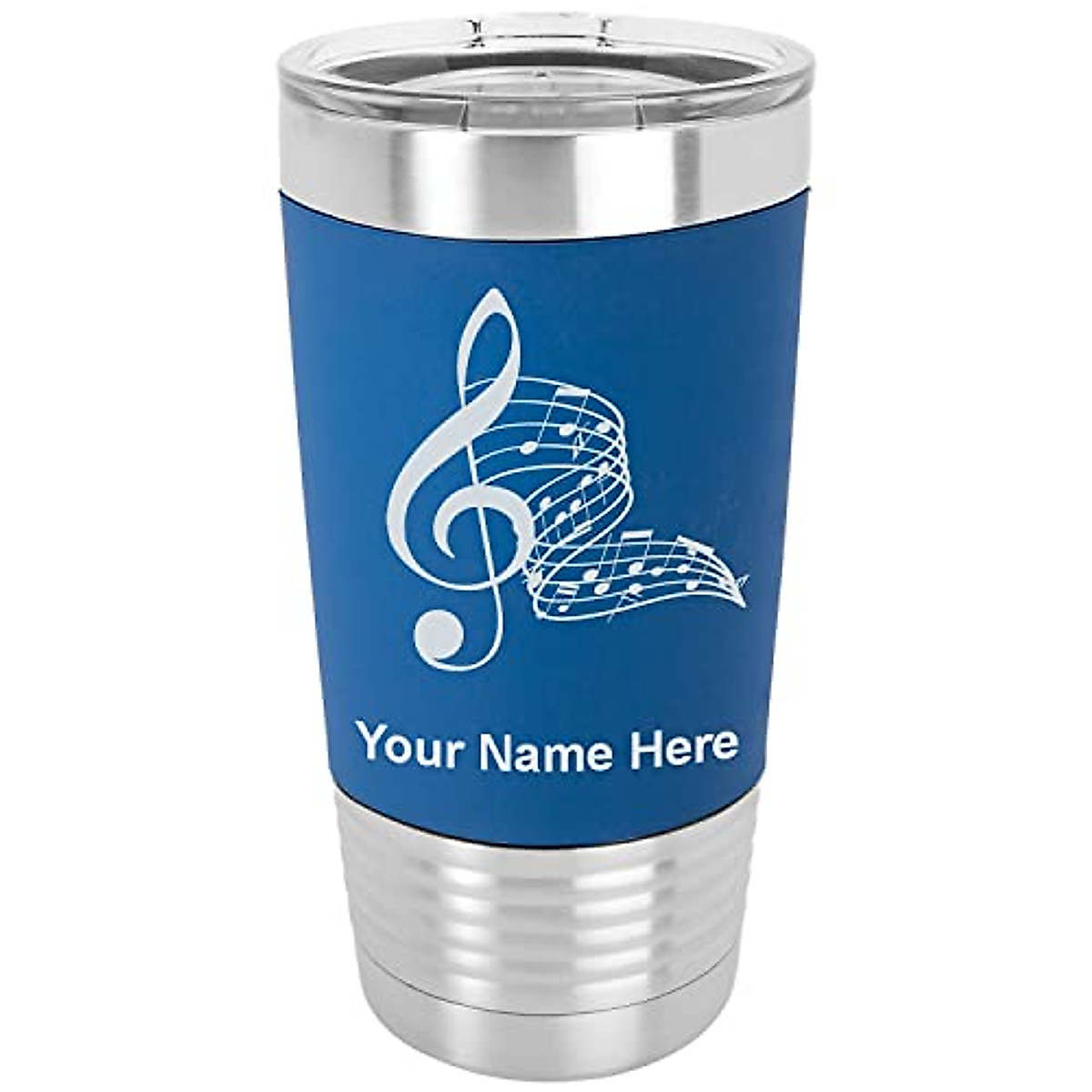 LaserGram 20oz Vacuum Insulated Tumbler Mug, Musical Notes, Personalized Engraving Included (Silicone Grip, Dark Blue)