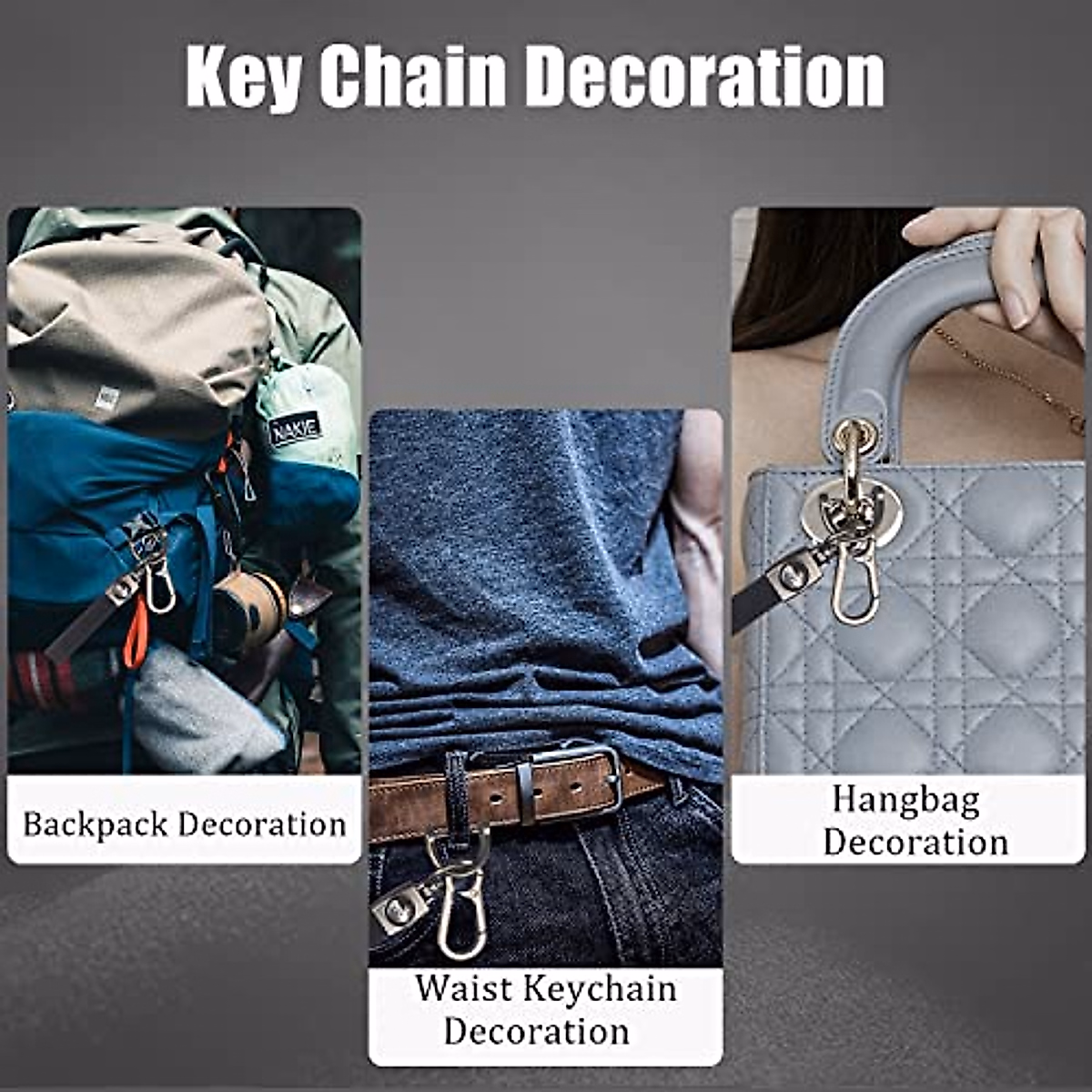 JDDRY Leather Car Keys Keychain for Women Men,Universal Key Fob Keychain for Car,360 Degree Rotatable with Snap Swivel and Anti-Lost D-Ring(Solid Black,1Pack)