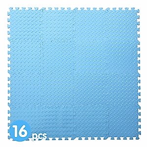 Coolcandy EVA Foam Play Mat, 16 Tiles Colorful Baby Play Mat, Square Kids Playmat with Solid Colored, 0.4" Thickened Interlocking Foam Floor Tiles, Puzzle Play Mat For Baby Lying, Playing (Light Blue)