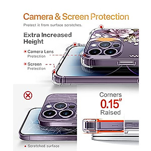 GVIEWIN Designed for iPhone 14 Pro Max Case, Screen Protector + Camera Lens Protector Flower Shockproof Clear Floral Design Protective Women Phone Cover, 6.7 Inch 2022 (Cherry Blossoms/Purple)