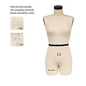 DL262 Half Scale Dress Form Size 12 (Not Adult Full zie) Mini Sewing Tailor Mannequin, Female Dressmaker Dummy, Half Size for Dress Pattern Making, Beige