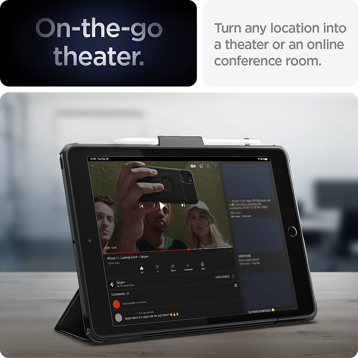 Spigen Ultra Hybrid Pro Designed for iPad 10.2 Case, iPad 9th Generation Case (2021) / iPad 8th Generation Case (2020) / iPad 7th Generation Case (2019) with Transparent Back and Pencil Holder - Black