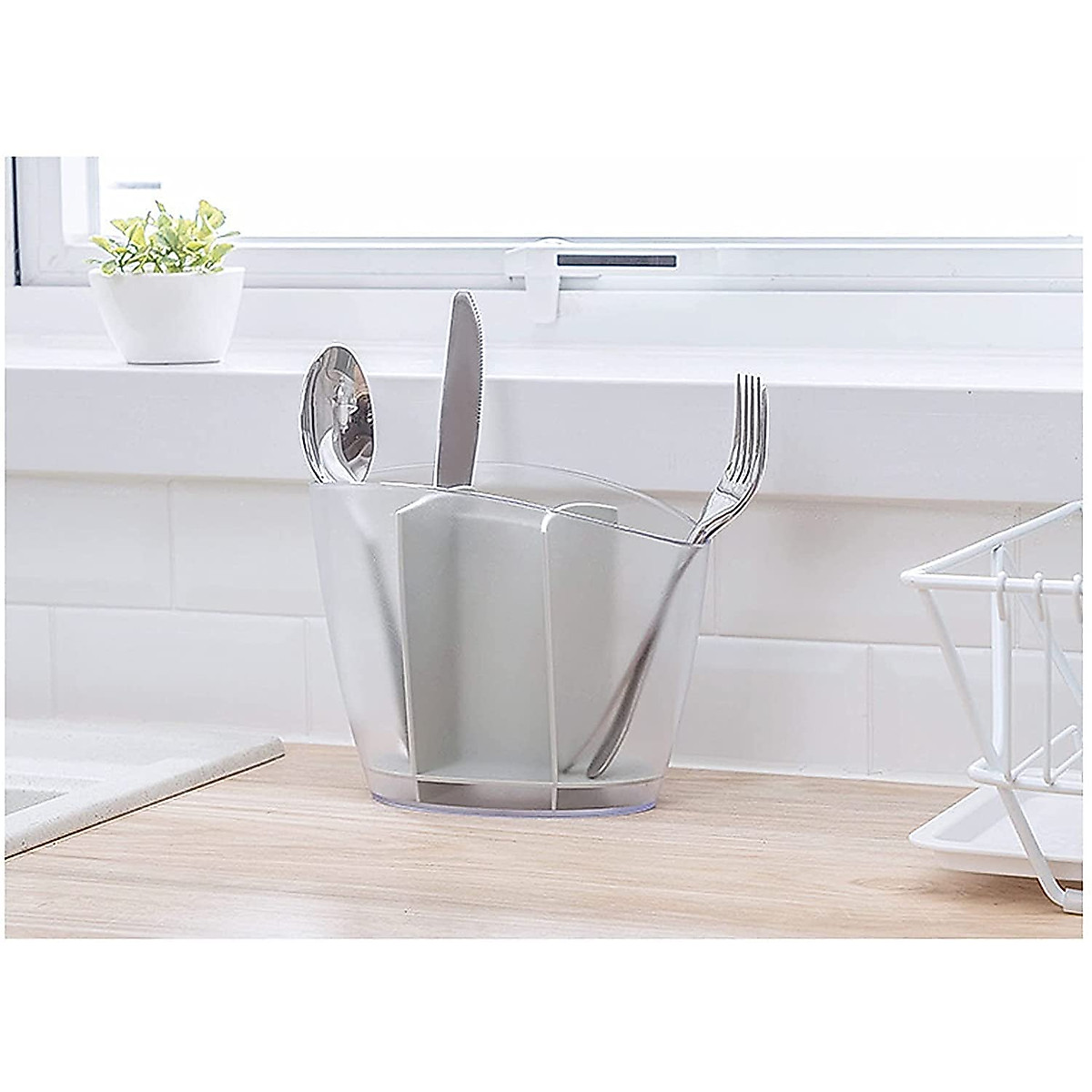 ceramic Utensil Caddy Creative Home Kitchen, Removable and Washable Chopstick Drain TubeSimple and Multi-Purpose Plastic Tableware Storage Tube Pen Holder chopstick holder (Color : Green)