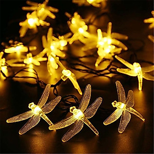 elecfan Solar String Lights Waterproof,20 LED Dragonfly Solar Fairy Lights Outdoor LED Warm White with Solar Panel 2 Lighting Modes for Indoor Home, Garden, Fence, Christmas Tree, Wedding, Holiday