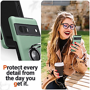 JAME for Google Pixel 7 Case, Slim Fit Shockproof Protective Case for Pixel 7, Military-Grade Drop Protection with Ring Kickstand [Magnetic Car Mount Feature] Case for Google Pixel 7-Alpine Green