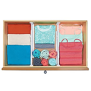 mDesign Expandable Kitchen Drawer Organizer - Adjustable Divider with Foam Ends - Secure Hold, Locks in Place - Separators for Pantry, Cupboard, Cabinet Storage, Ligne Collection, 4 Pack - White