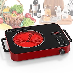 VBGK Electric Cooktop, 1800W Single Cooktops with 2 Handle, Electric Hot Plate for Cooking, Electric Stove top with 9 Power Level, 4H Timer Touch and Knob Control,Portable Induction Cooktop