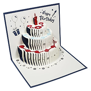 Magic Ants Pop Up Happy Birthday Card,3D Birthday Popup Cards,Birthday Cake Funny Postcards Pop Up Greeting Cards,Pop Up Birthday Cards for Women Men (Fruit Birthday Cake - Blue)