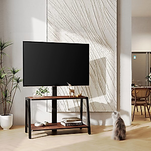 FITUEYES Wood TV Stand with Mount for 32-55 inch TVs, 2 Tier Entertainment Center with Storage for Bedroom & Corner, Tall Wooden TV Mount Stands & Metal Mount - Max Load 77lbs for Flat Screen