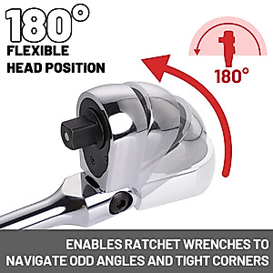 UYECOVE 1/4 Inch Drive Stubby Ratchet, Flex Head Ratchet 1/4 Ratchet Ratchet Wrench, 72 Tooth Quick Release Small Swivel Head Ratchet Cr-Mo Socket Wrench Flexible Ratchet Handle -4"/100mm