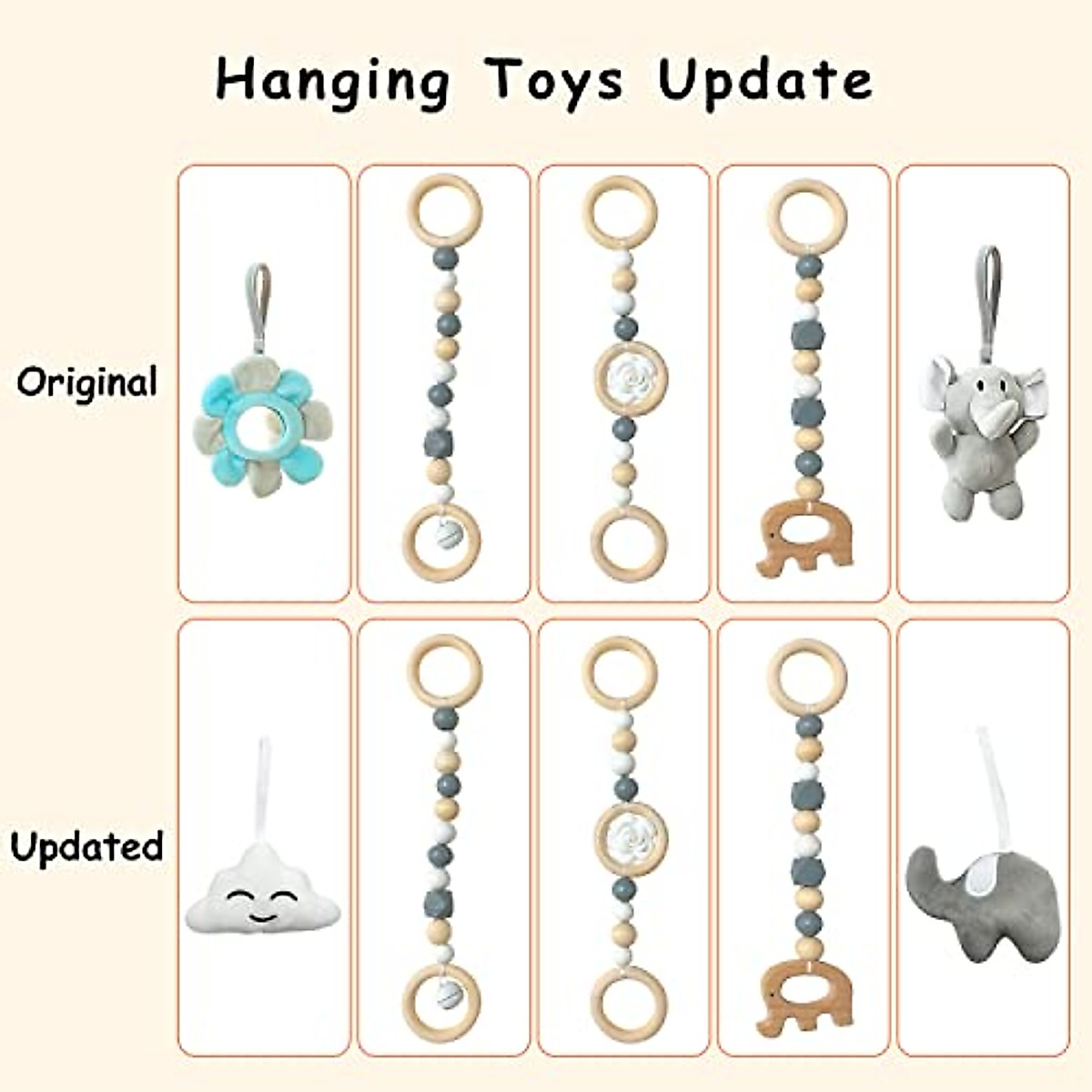 Wooden Baby Play Gym Foldable Frame Activity Gym Hanging Bar with 5 Gym Baby Toys Natural Gift for Newborn Baby (Foldable Grey)