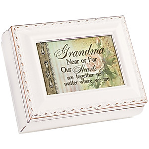 Grandma Hearts Ivory Rope Trim 4.5 x 3.5 Tiny Square Jewelry Keepsake Box