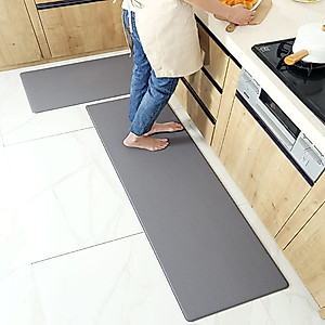 Kitchen Mat Runner Rug - 2 PCS, PU Waterproof Cushioned Anti-Fatigue Kitchen Carpet, Heavy Duty Oil-proof PVC Ergonomic Comfort Foam Rug (Color : Gray, Size : 17.3x29.5"+17.3x59")