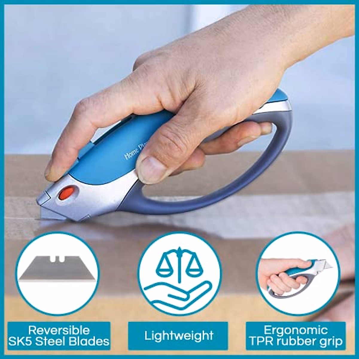 Box Cutter Retractable Utility Knife - Heavy Duty Box Cutter Knife Cardboard Cutter - Box Opener Razor Blades Utility Knife - Box Knife Carpet Cutter with 5 Sharp Blades