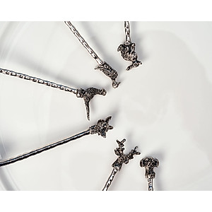 Rigeli Regent White Bronze plated Set of 6 Tea/Coffee Spoons (Animals Design),Giftpacked 6Pcs Stainless Steel, Spoon Set for Tea, Sugar, Coffee, Small Spoon Set, Ice Cream Spoon (Silver)