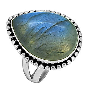 YoTreasure Natural Labradorite Statement Ring 925 Sterling Silver Gemstone Jewelry