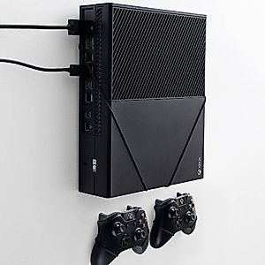 Xbox One Original Wall Mount Solution by FLOATING GRIP - Mounting Kit for Game Consoles - Effective Ventilation, Easy-to-Install System (Bundle: Fits Xbox One Original + 2X Controllers, Black)