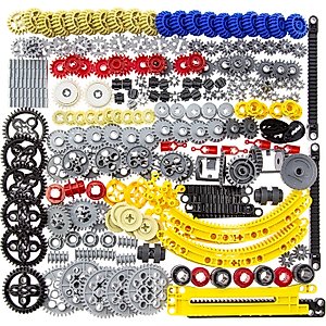 Habow 233pcs Technic-Parts Technic-Gears Axle-Pin-Connector Compatible with Lego-Technic Technic Cam Worm Cogs Gears Steering Parts Differential Engine Kit. MOC Pieces for Replacement Pieces.