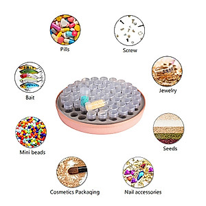 VERREO 60-Slot Diamond Painting Storage Box, Bead Storage Container Diamond Painting Accessories Kit 5D Diamond Art Craft Jewelry Pearl Ring Charm Flash Storage Box (60 Slots Pink Round)