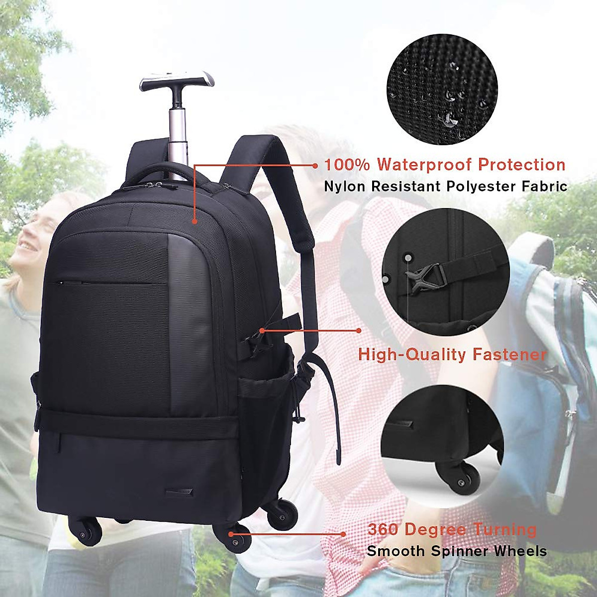 AOPMGOE AOKING 21″Water Resistant Rolling Wheeled Backpack Laptop Compartment Bag (Black)