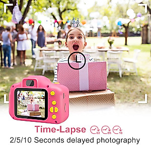 OZMI Kids Camera Toys for 3-9 Year Old Girls, Kids Selfie Camera Compact for Child Little Hands, Smooth Shape Toddler Camera, Best Christmas Birthday Gift for 4 5 6 7 8 9 Year Old Girls with 32GB Card