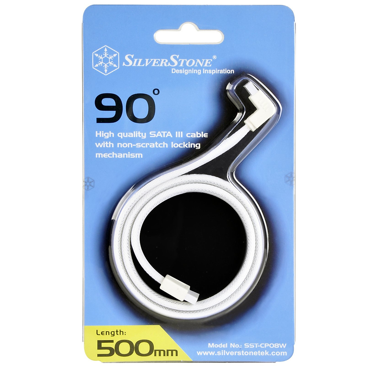 SilverStone Technology CP08W 90 Degree SATA 3 Sleeved White Cable with EMI Guard for 6Gb/s 2-Pack, SST-CP08W-USA-2PACK