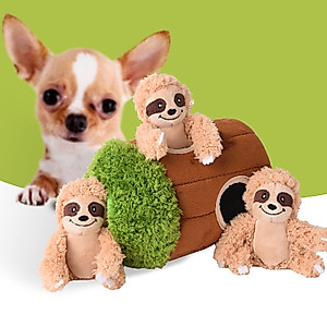 okegztoa Interactive Squeaky Dog Toys Plush Sloth Dog Toy, Stuffing Woodland Friends Burrow, Squeaky Plush Dog Toy for Small Medium Large Dogs (Small)