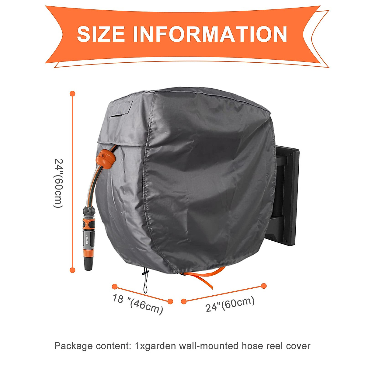 GEHENG Garden Wall Mounted Retractable Hose Reel Cover, 450D Oxford Polyester Coated Tarp, 100% Waterproof Sunscreen Hose Reel Cover, for:Giraffe tools,Ayleid,Gardena and More.grey,24"L x18"Wx24H".