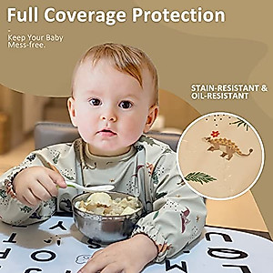 HALAA VAUVA Long Sleeve Baby Bibs for Toddlers, Waterproof, Mess Proof, Coverall, Easy Clean Outfit Baby Smock with Food Catcher Pocket for Feeding, Eating, Washable, Boys Girls Led Weaning Shirt Bib