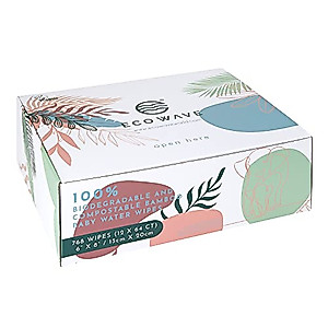 ECO WAVE Baby Wipes, 100% Biodegradable & Compostable Eco-Friendly Bamboo Water Wipes, Unscented, Hypoallergenic, Vegan, Alcohol-Free, Suitable For Sensitive Skin, 768 Wipes