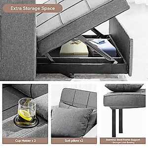 COMHOMA Convertible Sleeper Chair Bed, Armchair Bed Sleeper with Cup Holders, 3-in-1 Single Convertible Chair, Futon Chair Bed with Side Pocket, Pull Out Sleeper Bed for Living Room(Grey)