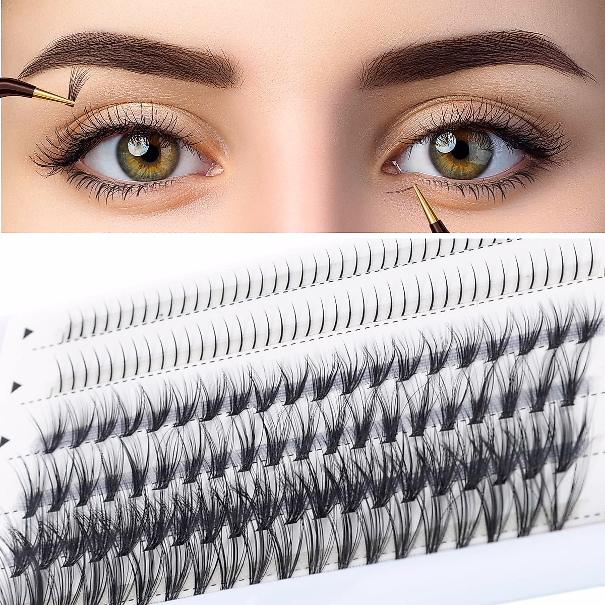 QEZEZA Lash Clusters DIY Eyelash Extensions, 160 Clusters Lashes 20D C Curl 6-16MM Mix, Individual Lashes Eyelash Clusters Extensions Cluster DIY at Home 160PCS (20D - C Curl - 6-16MM Mix)