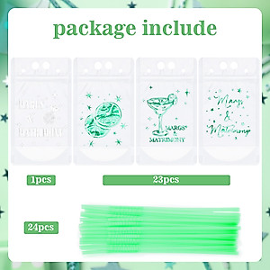 Qilery 24 Pack Margs and Matrimony Bachelorette Party Drink Pouches with Straws, Margarita Drink Bags Handheld Reclosable Zipper Drink Pouch Cups for Bridesmaid Favor Wedding and Bridal Showers