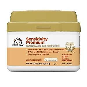 Amazon Brand - Mama Bear Sensitivity Baby Formula Powder with Iron, Reduced Lactose, Non-GMO, 2'-FL HMO for Immune Support, 22.5 Ounce