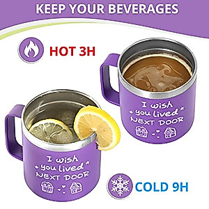 Sodlar Best Friend Gift for Women - “I wish you lived next door” - Purple Tumbler Mug 14oz - Funny Ideas for Friendship Hostess Present Birthday Long Distance Female Bestie BFF