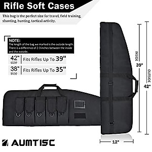 AUMTISC AR 15 Soft Rifle Gun Case, Tactical Shooting Range Rifle Gun Bag with 5 Pouches and Ajustable Shoulder Strap, Black 39 Inch