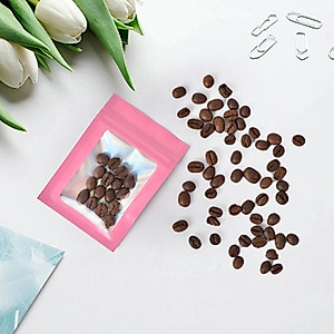 100PCS Smell Proof Mylar Bags Holographic Packaging Pouch Bag with Clear Window,3x4inch Resealable Ziplock Foil Pouch Bags for Food Storage, Candy, Jewelry, Electronics Storage (Pink)