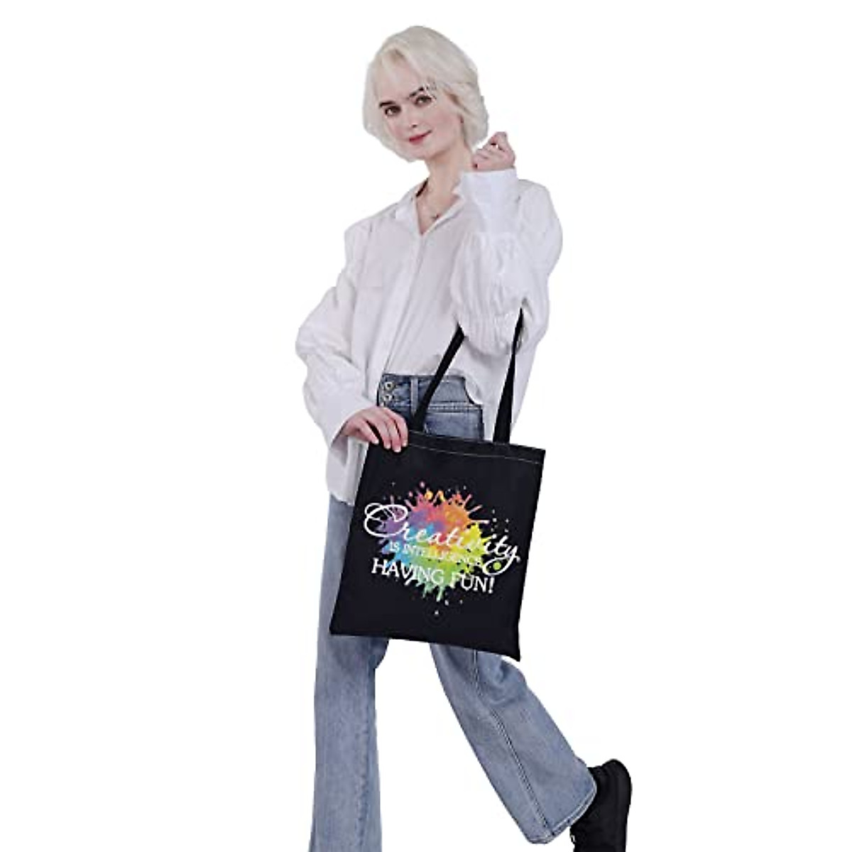 VAMSII Artist Tote Bag Painter Gift Bag Creativity is Intelligence Having Fun Art Teacher Gifts Art Student Gifts Supply Bag (Artist Black Tote)