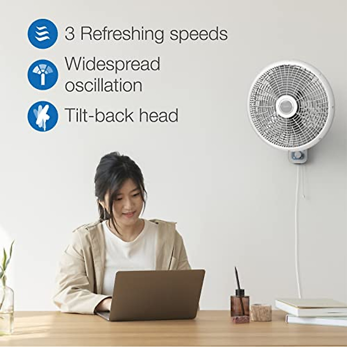 Lasko 16" 3-Speed Oscillating Wall Mount Fan for Indoor Use, M16900, Light Grey