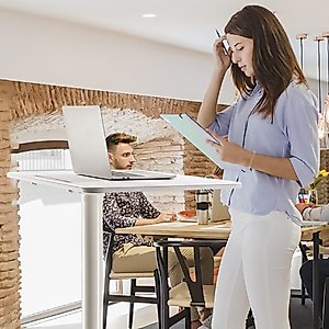 AVLT 44" Ambidextrous Pneumatic Laptop Standing Desk Cart (3 ft 8 in) - Mobile Rolling Desk - Computer Projector Cart - Rolling Height Adjustable Folding Desk - Mobile White Cart with Brake